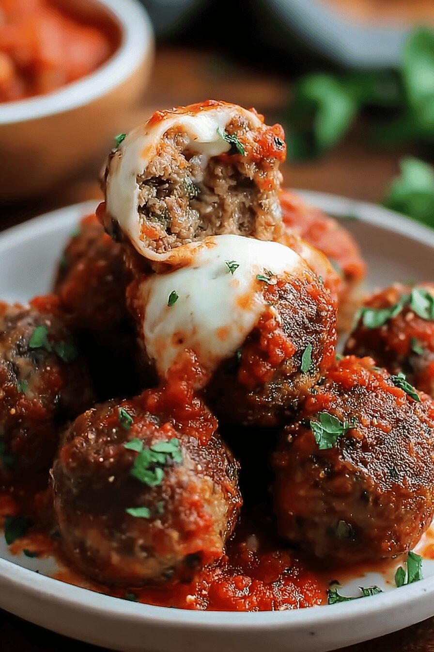 Mozzarella Stuffed Meatballs Recipe With Gooey Cheese Inside