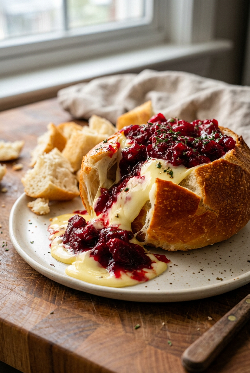 Baked Cranberry Brie Bread Bowl: Easy Holiday Recipe